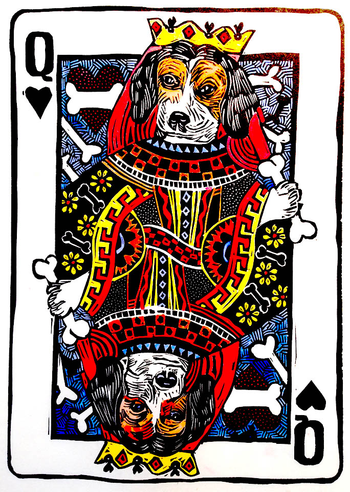 jauneth-skinner-©-2020-canine-hearts-queen-beagle-linocut-print ...